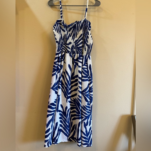 H&M | Dresses | Hm Blue And White Maxi Sundress With Spaghetti Straps ...